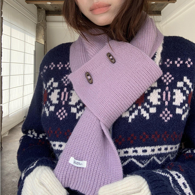 保暖小众牛角扣冬季围巾纯色围脖