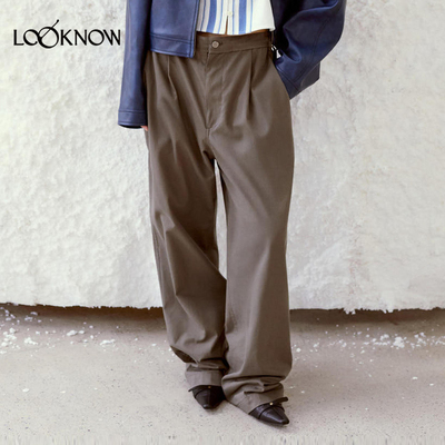 low classic LOOKNOW26春季新品深卡其色宽松长裤