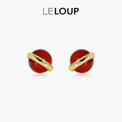 复古红玛瑙耳钉女高级感复古耳饰
