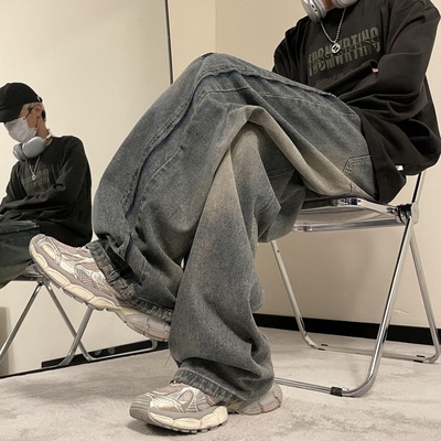 美式复古宽松直筒牛仔裤男秋季水