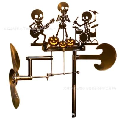 Skeleton Metal Drummer Kinetic Wind万圣节骷髅金属鼓手动风车