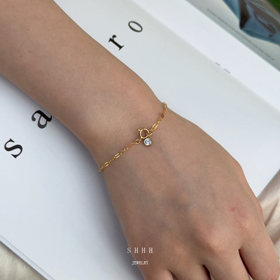 可水洗美国14k包金单钻手链