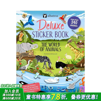 【预售】【300+张贴纸书】动物世界 【Deluxe Sticker Books】The World of Animals 11个场景 英文儿童趣味互动游戏绘本 进口童书