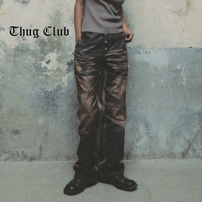 THUGCLUB水洗做旧擦色阔腿长裤