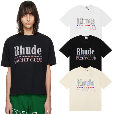 Rhude美式风跨境外贸字母印花短袖T恤男女情侣同款宽松圆领上衣夏