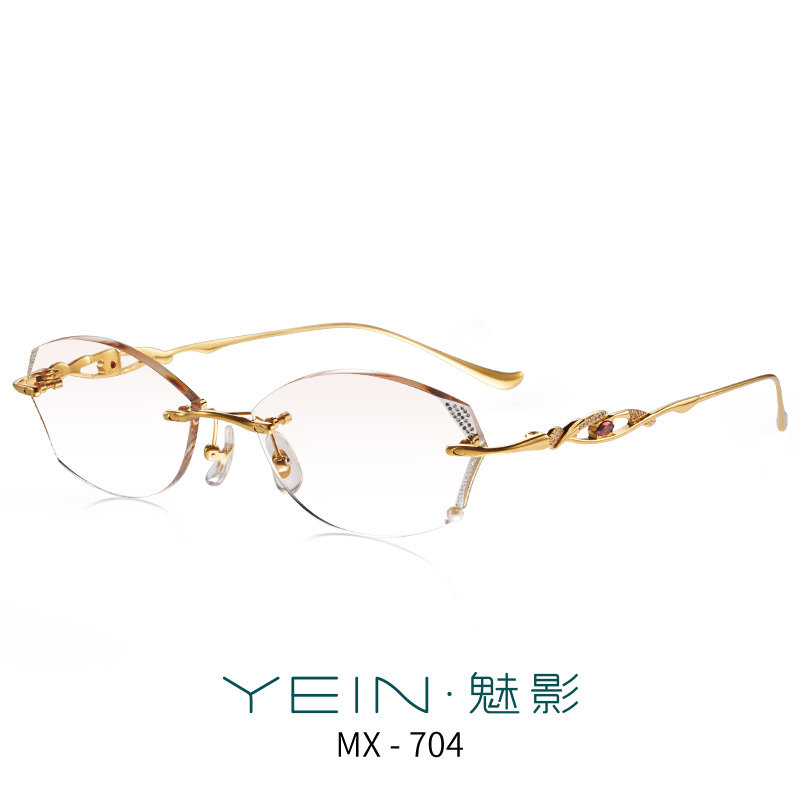 魅影YEIN官方旗舰店魅影MX704钻石切边眼镜女超轻包金眼镜架