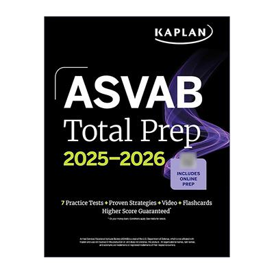 英文原版 ASVAB Total Prep 2025-2026 卡普兰兵种倾向选择测验 含7套试题+超2000道问答题和闪卡+在线资源 进口英语原版书籍