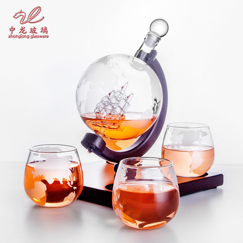 亚马逊地球仪醒酒器高硼硅威士忌工艺酒瓶分酒器带地图酒具套装