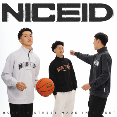 NICEID NICE复古字母运动立领半拉链卫衣毛圈春秋休闲宽松套头