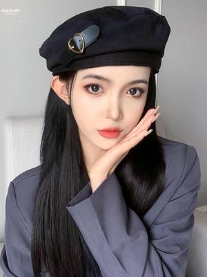 。仿真女士贝雷帽假发帽子带头发一体时尚冬季女冬天新款2022网红