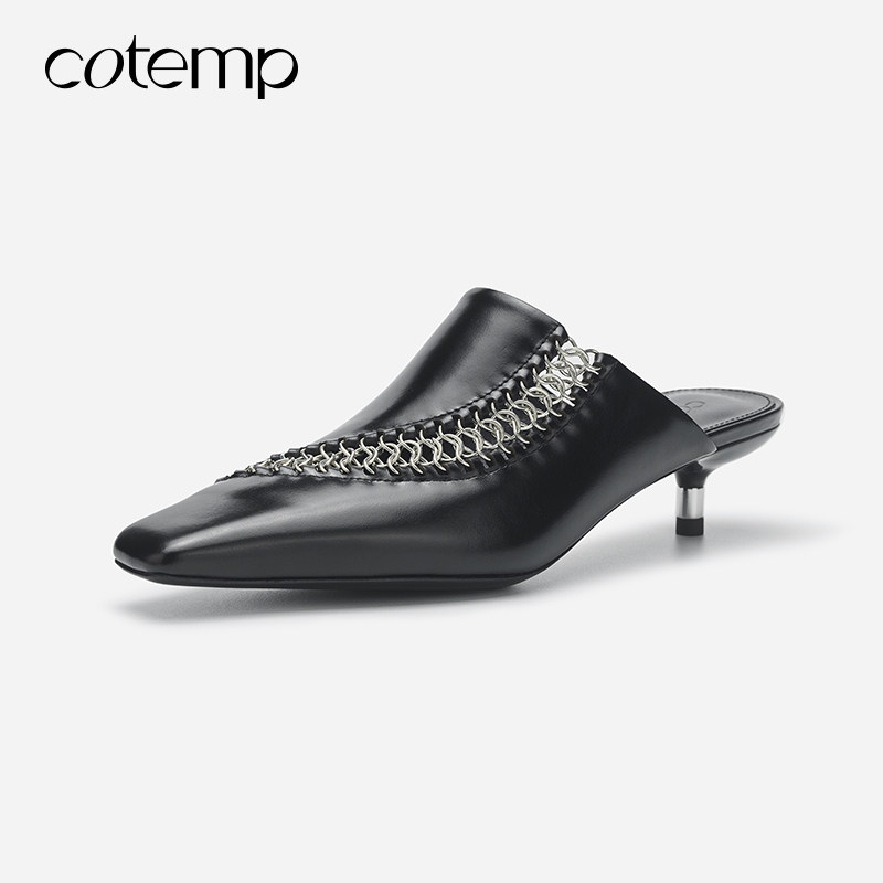 COTEMP EBENE手工金属编织链条穆勒鞋百搭方头光面牛皮_虎窝淘