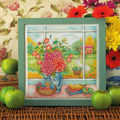 公主绣铺DMC自配套件纯棉线精准印花套件200903窗口风景大丽花