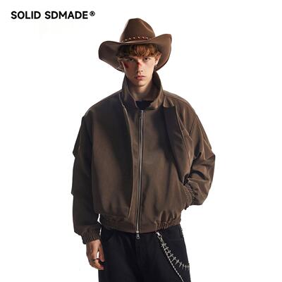 SOLID SDMADE 美式解构拼接短款皮面夹克男女廓形高级感工装外套