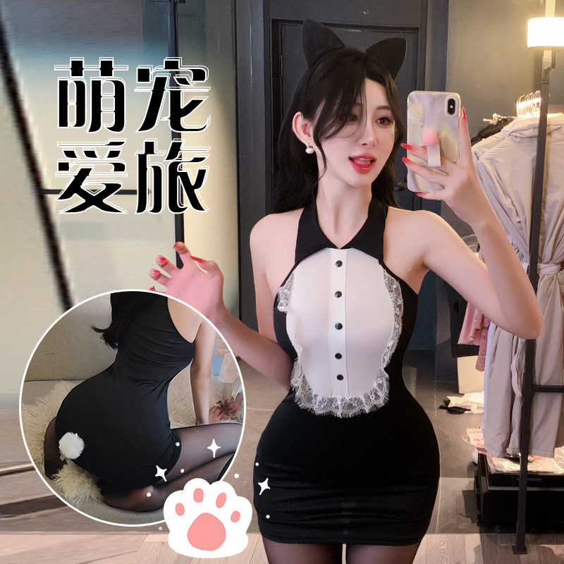 可爱猫女郎女仆诱惑纯欲火辣包臀裙制服女佣可爱趣味性感蕾丝内衣