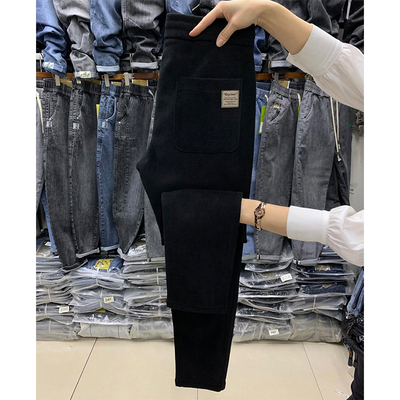 加厚秋冬季黑色修身休闲裤子男