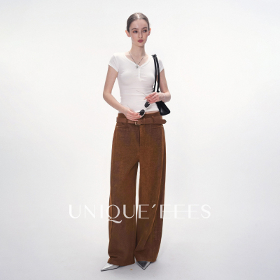 尢壹/UNIQUE'EEES【曼城街角】复古老钱斜裁灯芯绒直筒裤U6314411