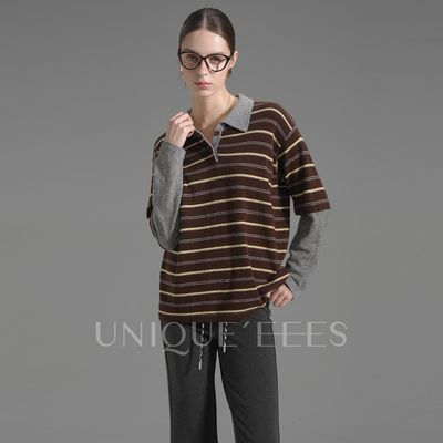 尢壹/UNIQUE'EEES【复古学院】MIU系撞色条纹POLO针织衫U5508216