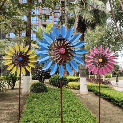 太阳能花朵大风车摆件铁艺户外花园区林装饰旋转庭院农庄创意景观