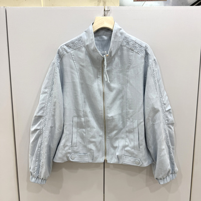 千秀丽人8839春时尚立领拉链蕾丝内里刺绣花边休闲减龄百搭短外套