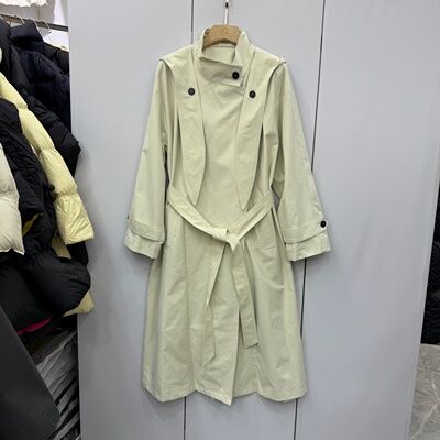 艾熹尔26-1006欧洲站2026春时尚可脱卸帽中长宽松系腰带风衣外套