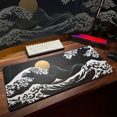 VIKAMA Black Wave Table Mat Black Game Mouse Pad Mat Anti-Sl