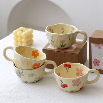 Ceramic Mugs Coffee Cups Hand Pinched Irregular Flower Milk