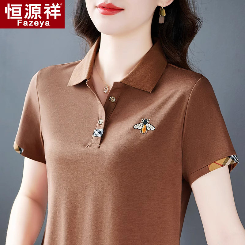 恒源祥彩羊短袖t恤女夏季新款洋派中年翻领上衣服妈妈休闲polo衫
