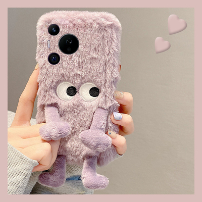 刺绣怪兽表情适用华为pura80pro+手机壳pura70ultra立体p60art紫色p40por+十p30秋冬季p20卡通p10plus毛绒软p