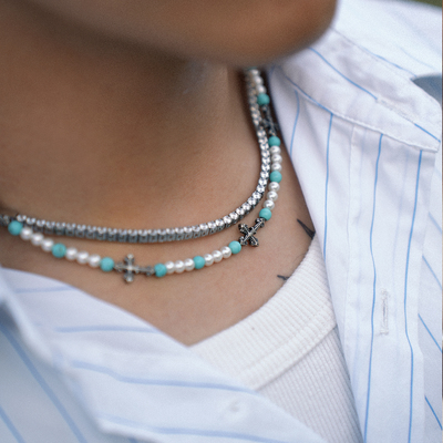 OOTC 「深海情书」绿松石珍珠拼接项链小众设计高质感饰品