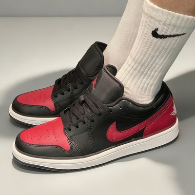Air Jordan 1 AJ1 low 黑红 低帮 耐磨 复古篮球鞋男款553558-067
