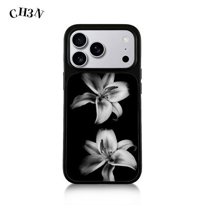 CH3N·黑白百合适用苹果17promax/16手机壳15欧美iPhone防摔14软边13个性简约Air防摔手机壳黑框创意保护壳