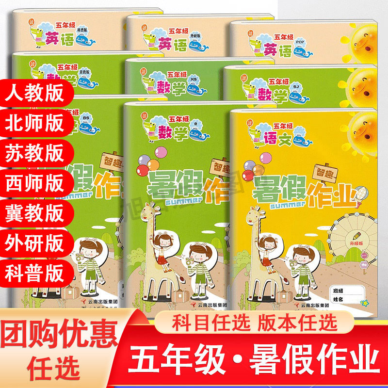2026新智趣暑假作业五年级下册全套语文数学英语人教版北师大版江苏教版西师大版冀教科普版外研版五升六年级暑假衔接教材复习预习