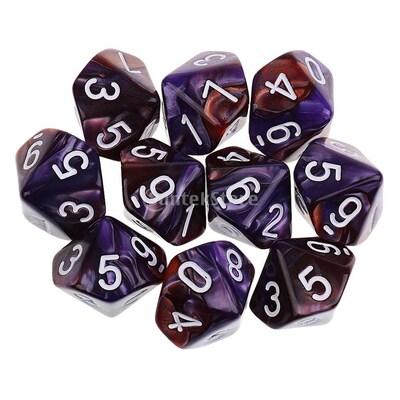 10pcs 10 Sided Dice D10 Polyhedral Dice for DD  16mm DND RPG