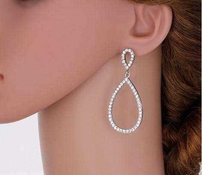Simple Design Long Earrings for Women Top Crystal White K Pl