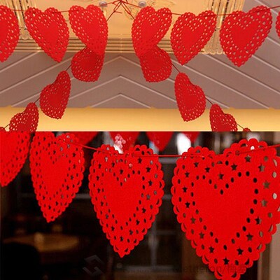 3 Meter Red Heart Love Nonwovens Fabric Flag Party Garland w