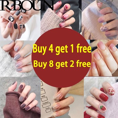 Nail Tip Fake Art Press on Nails with Glue Designs Set Full