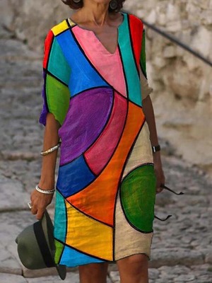 A字连衣裙女复古纽扣宽松连衣裙