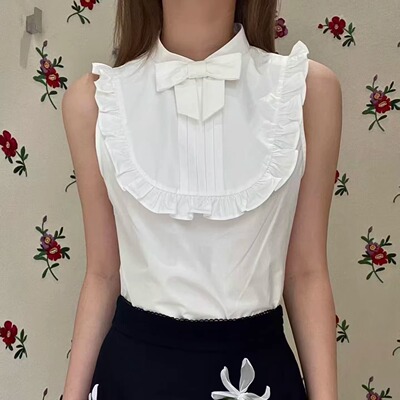 叠穿蝴蝶结塔克褶边装饰感上衣