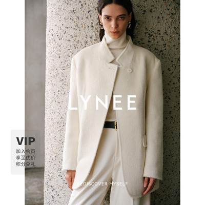 LYNEE【金标】r@w风 baby苏力羊驼毛绒感外套女立领西装式大衣