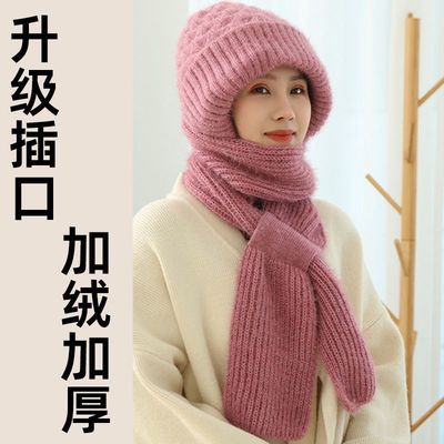 冬季帽子围巾一体加绒风雪帽女款2025新款秋冬款妈妈帽加厚中老年