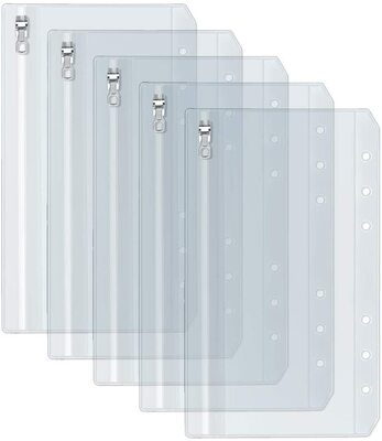 A5 A6 Clear Binder Cash Envelopes with Metal Zipper 6-Hole P