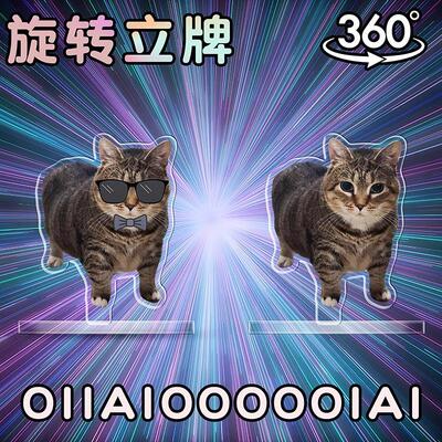 旋转猫立牌oiiai旋转猫立牌meme透明亚克力创意搞笑表情包桌面摆