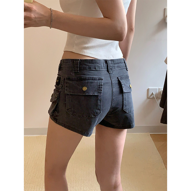 重工辣妹~身材管理工装口袋低腰水洗百搭显瘦牛仔短裤女夏季新款
