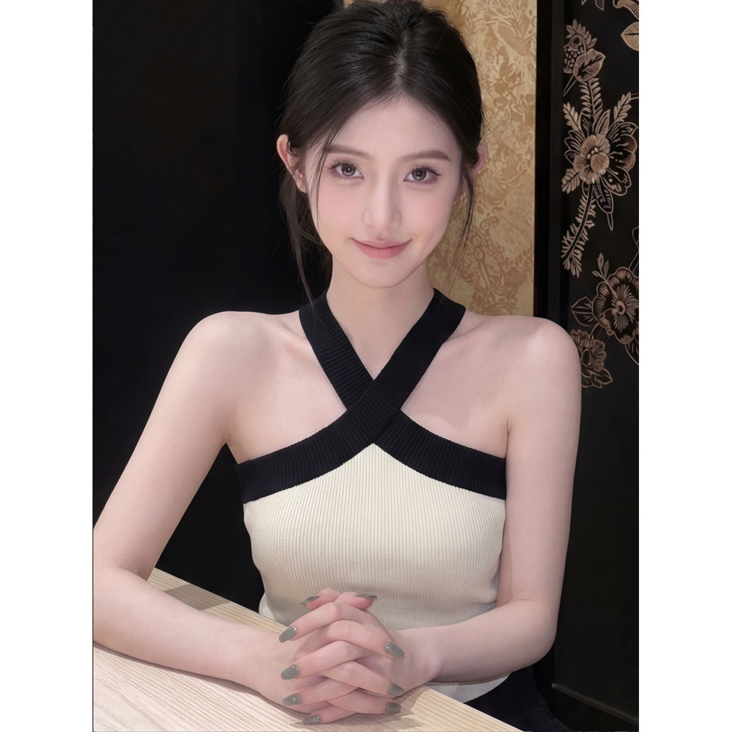韩系漂亮白色挂颈吊带背心女夏季辣妹外穿绝美巨好看无袖抹胸上衣