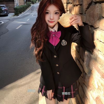 【收腰西装】高质感猫看花jk制服三粒扣浓绀色学院校供感春秋