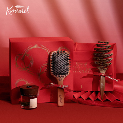 KRRAMEL猪鬃梳按摩梳护发礼盒实用梳子生日礼物女生闺蜜新婚礼物