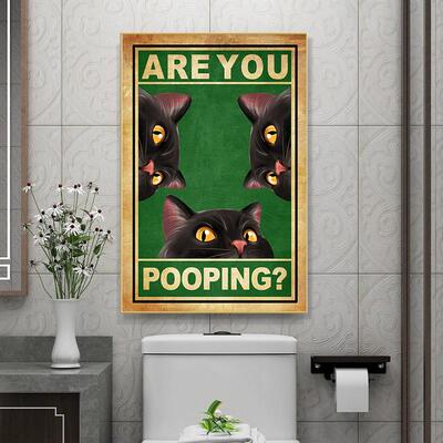 新款Are you pooping复古创意猫咪帆布挂画卫生间厕所内框装饰画