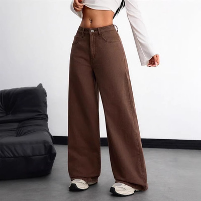 复古美拉德色系欧美直筒宽松牛仔长裤高腰复古牛仔裤 Women jeans