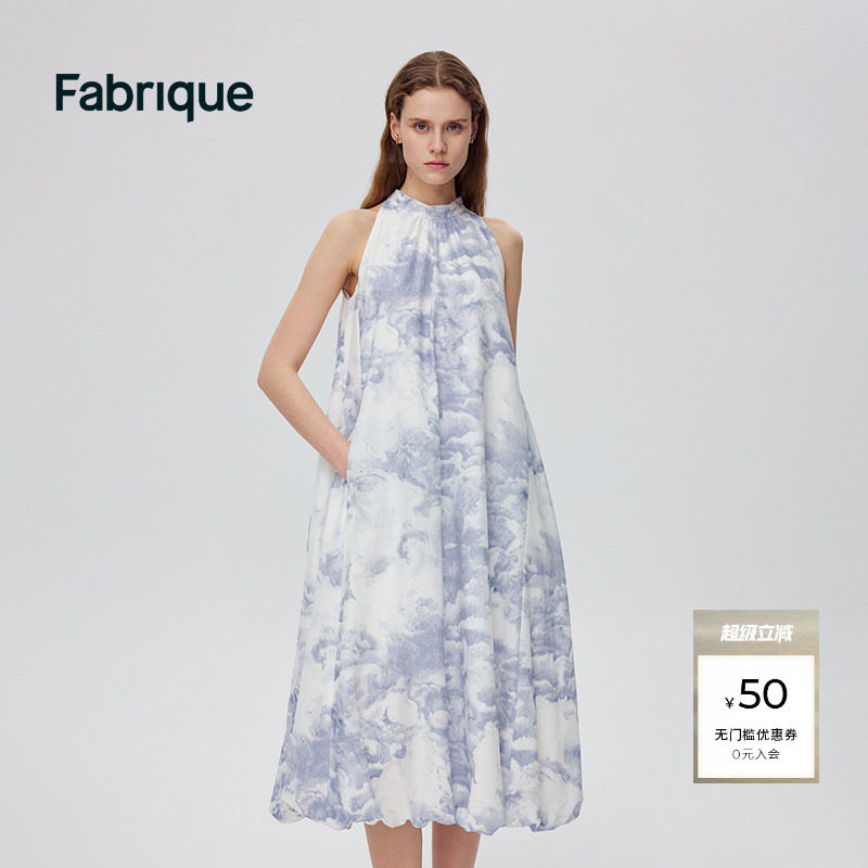 Fabrique 【浮云裙】桑蚕丝混纺飘带挂脖连衣裙女夏季新品