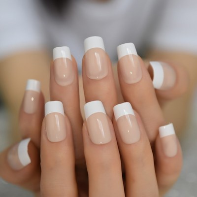 White French Natural Nude False Nails Manicure Square Press